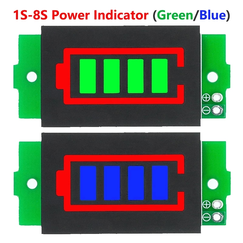 1s 8s Universal Lithium Battery Capacity Indicator Module Blue Green ...