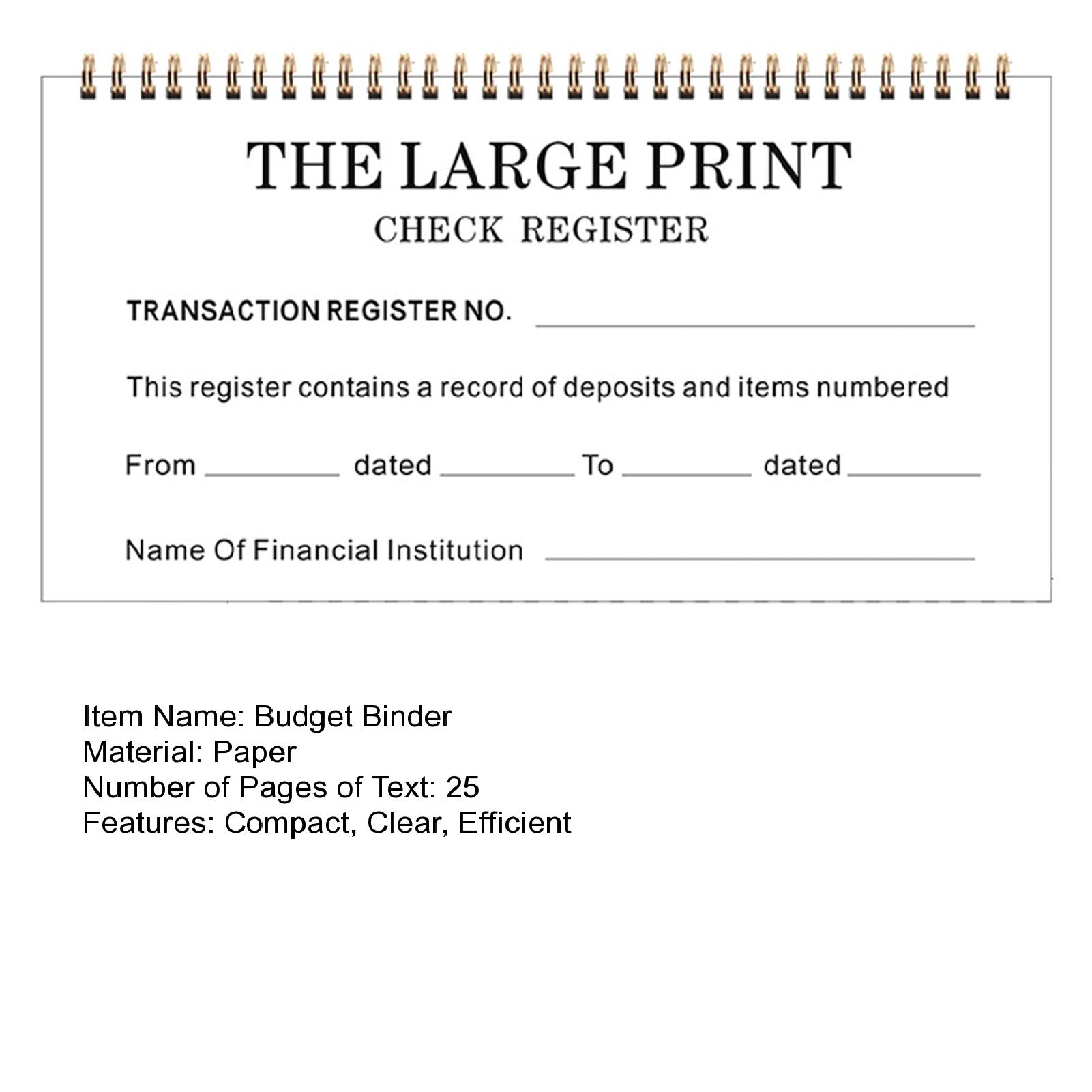 Checkbook Register Large Print S - 5 Easy To Read Transaction Registers ...