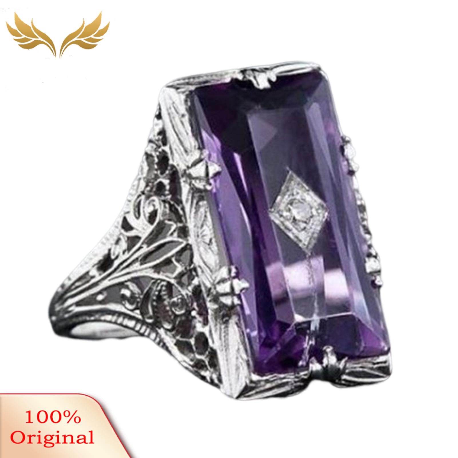 Super Engagement Ring Chamfer Rectangular Hollow Embossed Flower ...