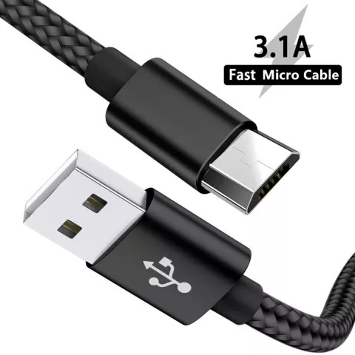 Nylon Braided Micro USB Cable 3.1A Fast Charging Data Synch Charger ...