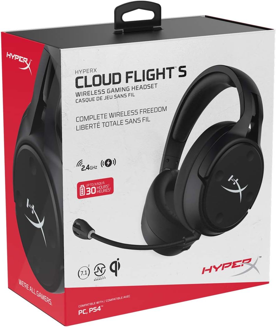 HyperX Cloud Flight S - Wireless Gaming Headset, 7.1 Surround Sound, 30 Hour Battery Life ...