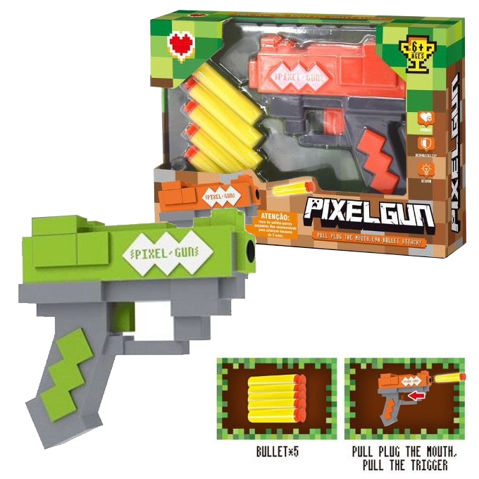 Minecraft-Inspired Pixel ToyGun - Manual Reload Soft Foam Dart Shooter ...