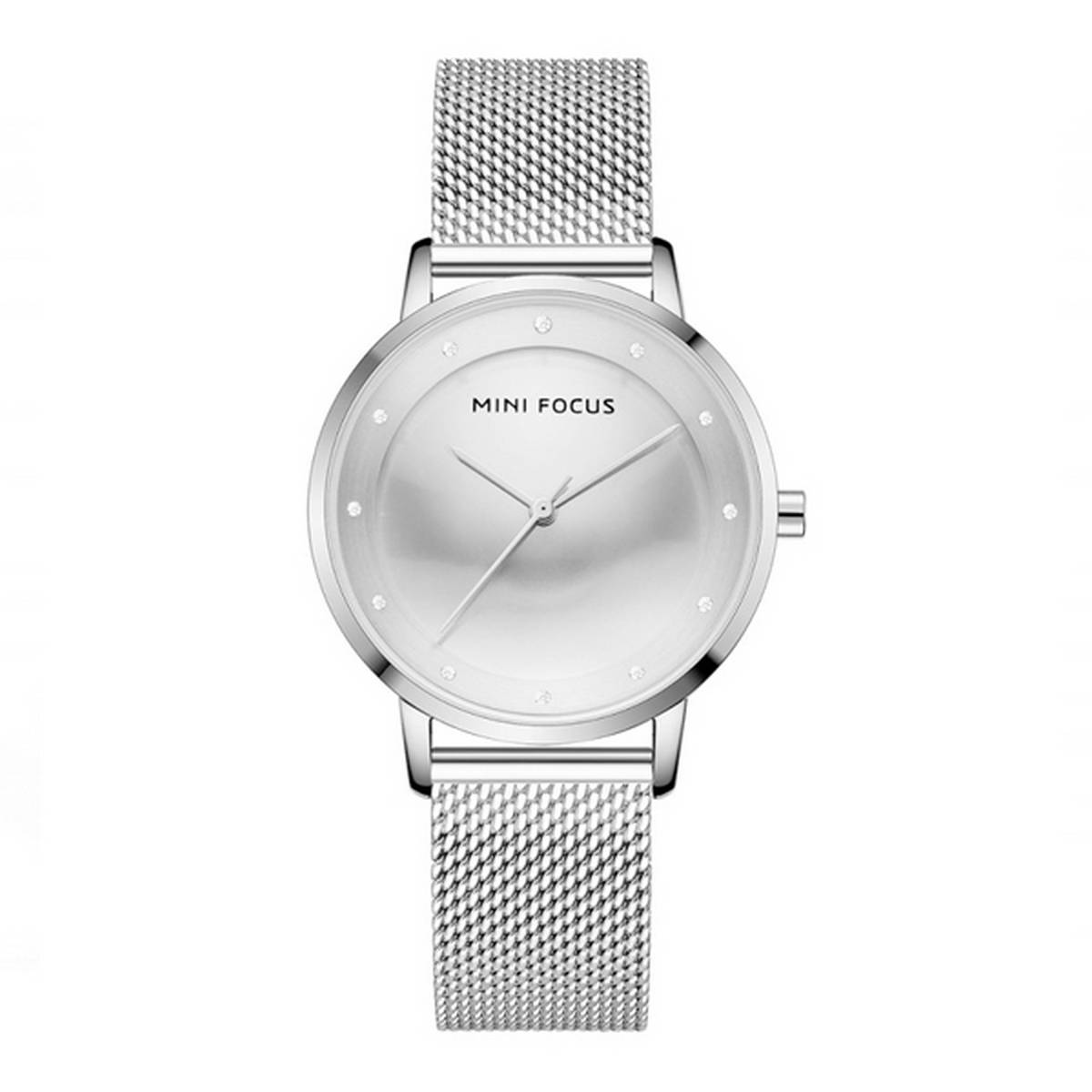 Mini Focus Japan Quartz Movement Silver Mesh Bracelet and Silver Dial Watch for Women-MF0332L-1 ...