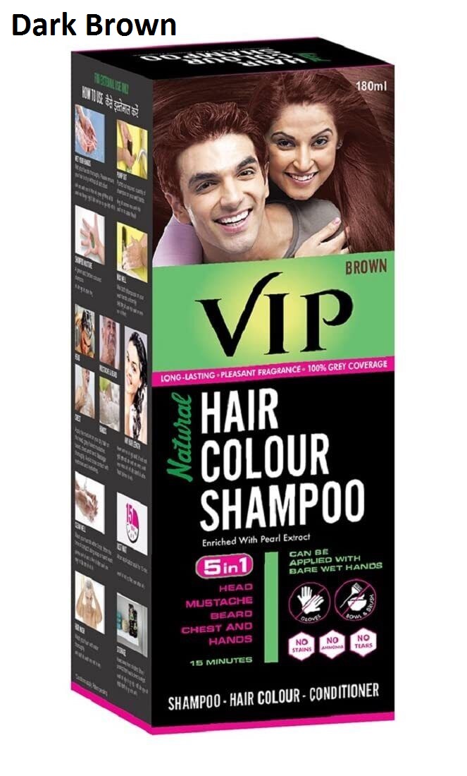 Vip Hair Colour Shampoo 180 ML Dark Brown Color Regular use gives the ...