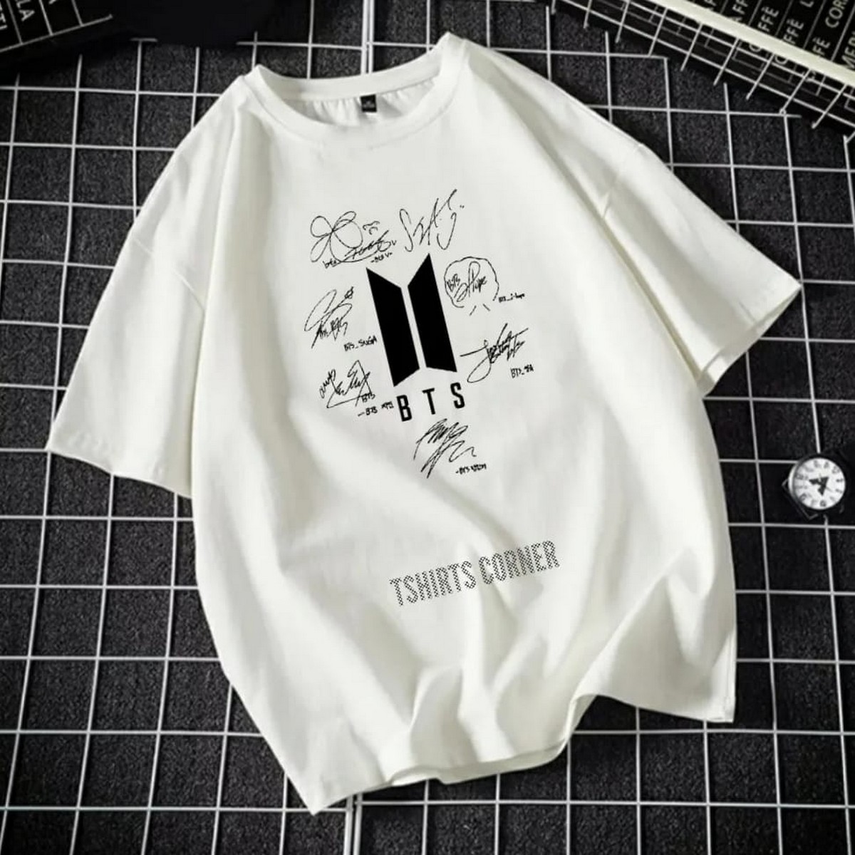 Stylish BTS Signatures printed round neck half sleeves T shirt For ...