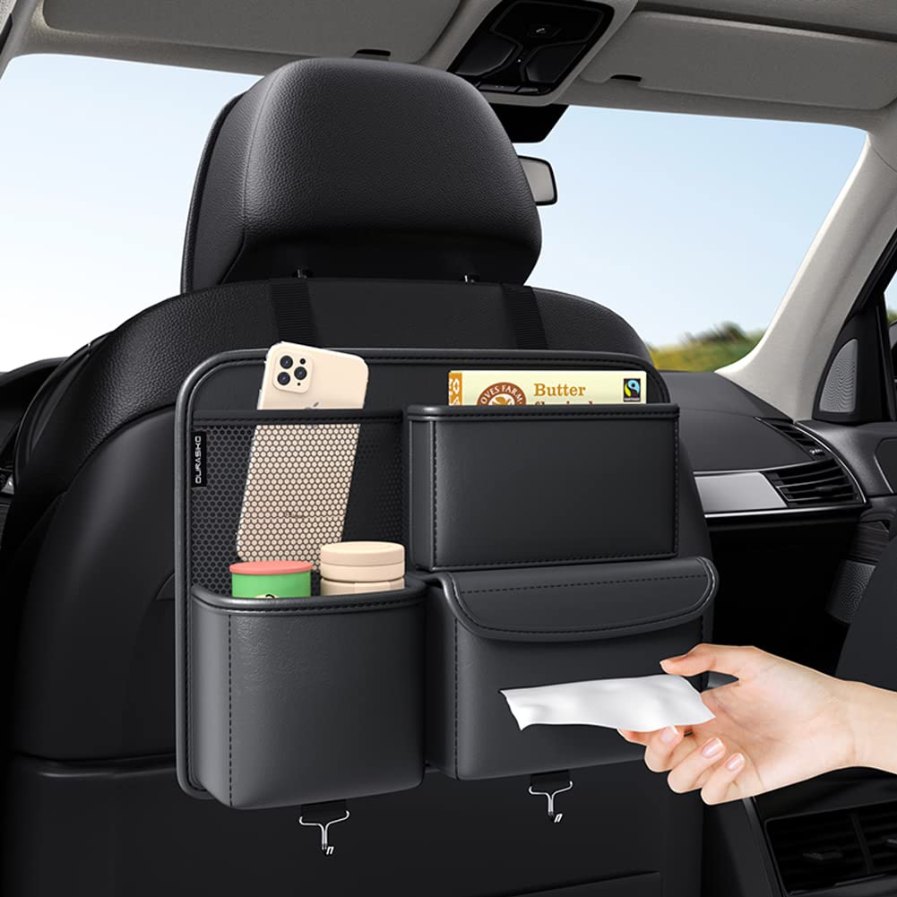 Car Backseat Organizer, Hanging PU Leather Car Seat Storage Box, Tissue Box and Cup Holder ...
