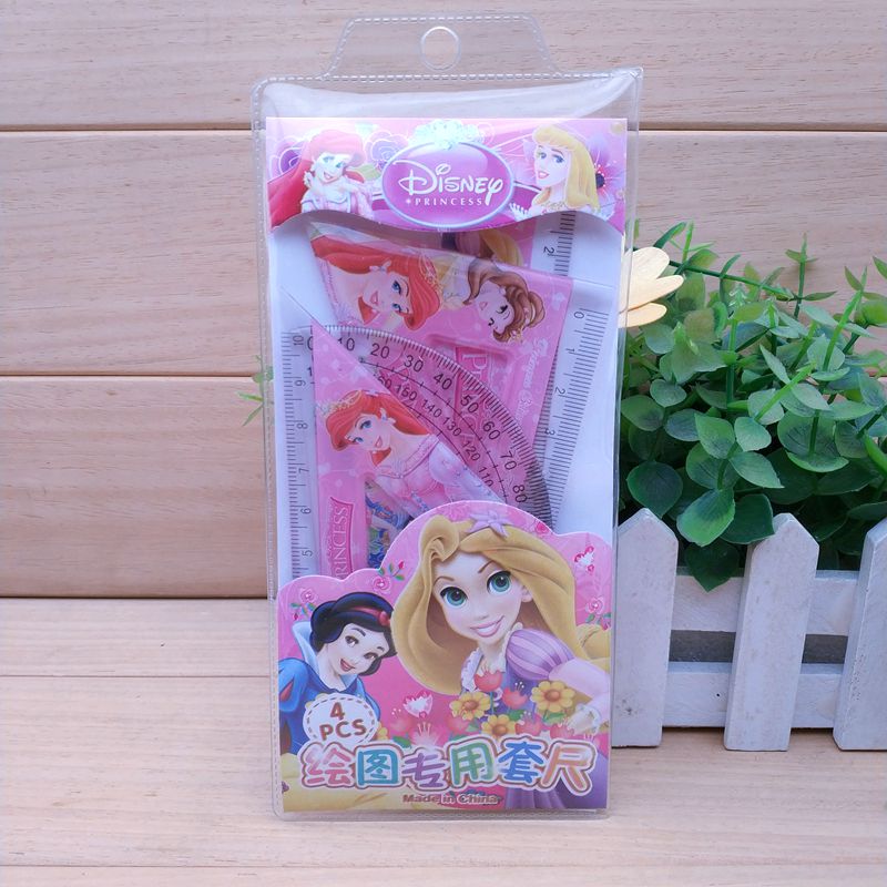Cute four-piece ruler student cartoon triangle plate protractor ruler ...
