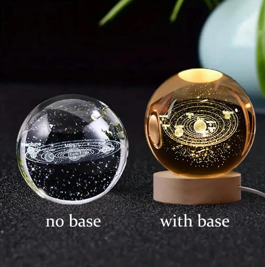 Crystal ball 6cm 3D Crystal Planet Night Light Laser Engraved Solar ...