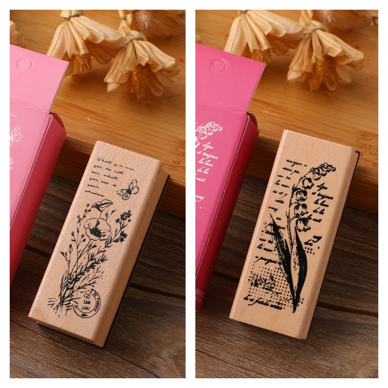 Panda Online 2PCS Flower Girls Series Wooden Stamp Self Inking Seal ...