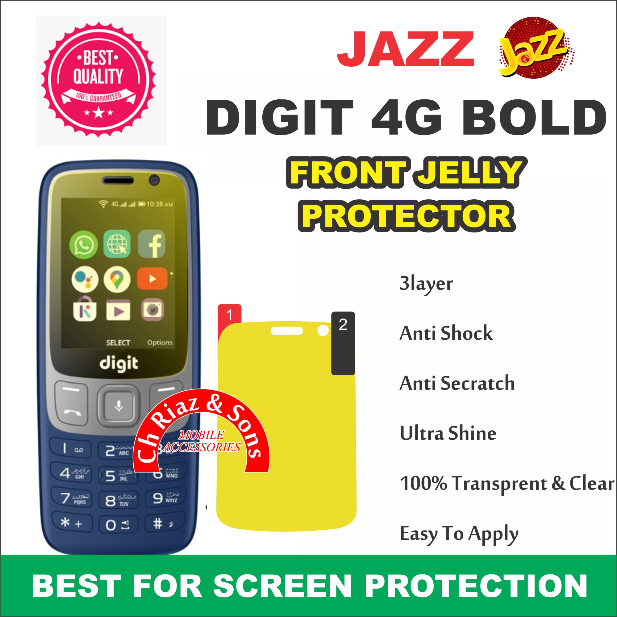 JAZZ DIGIT 4G BOLD Screen JELLY Protector / Clear Jelly Protector For ...