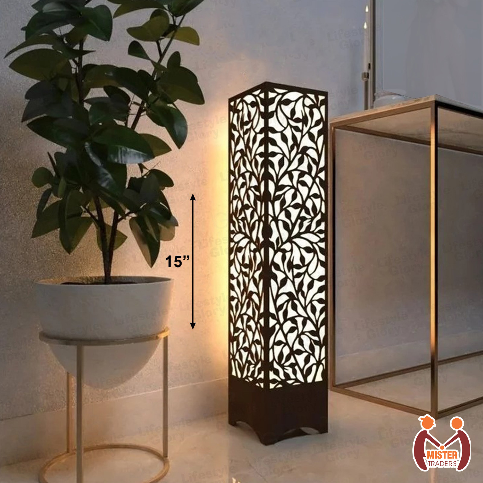 Mister Traders Brand Deep Laser Cut Wooden Side Table Lamp For Bedroom ...