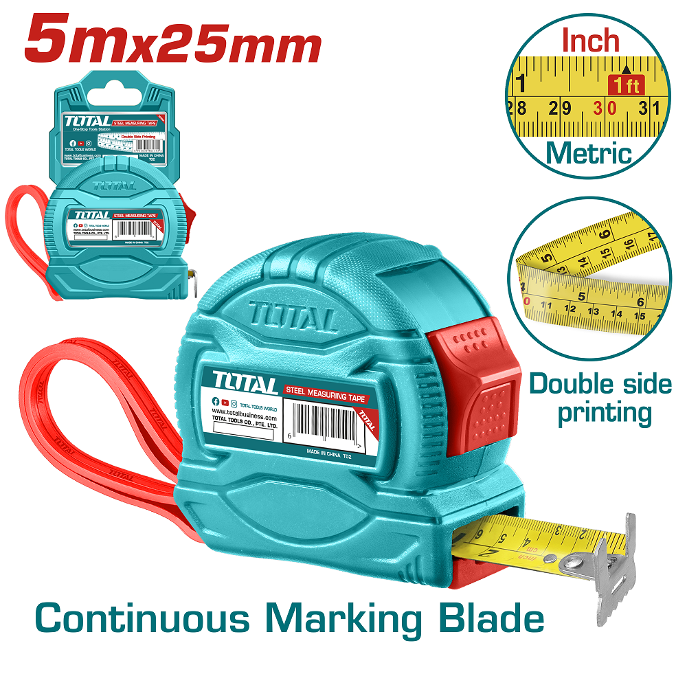 TOTAL 5mx25mm Steel Measuring Tape with Metric and Inch TMT34525 | Daraz.pk