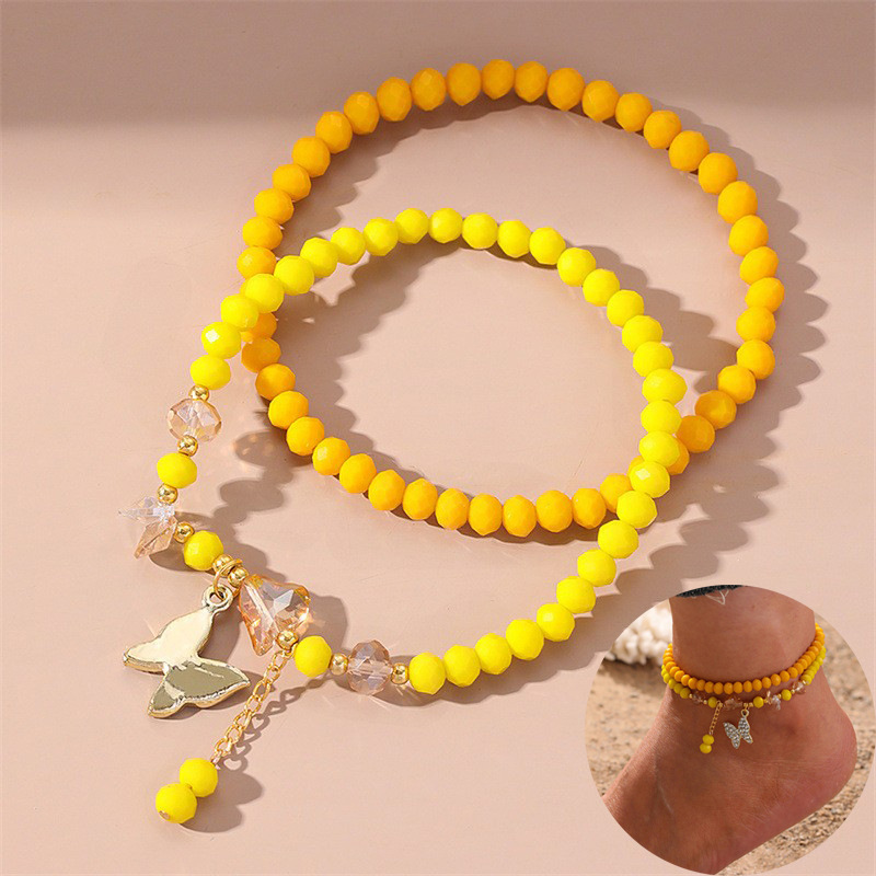 Temu beach style anklet set, hand-woven beaded anklet, strawberry love ...