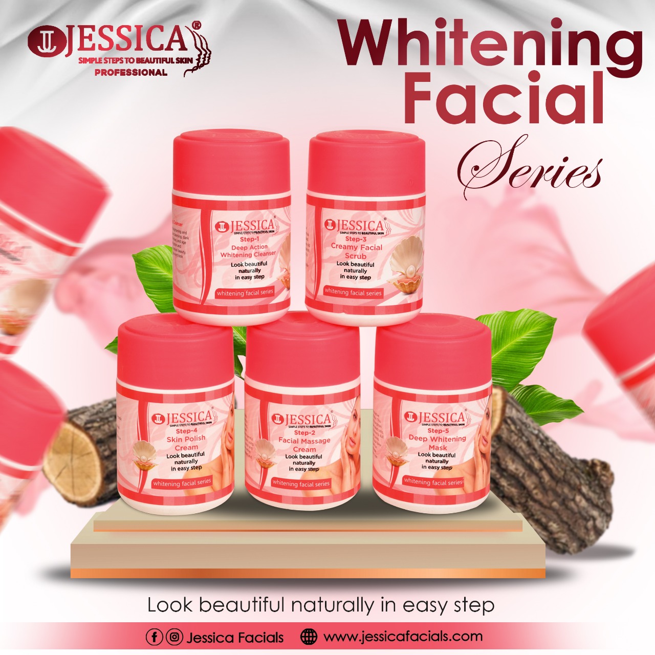 Jessica Ultra Whitening Facial Kit 250g Each Jar - 5 Steps Medium Pack ...