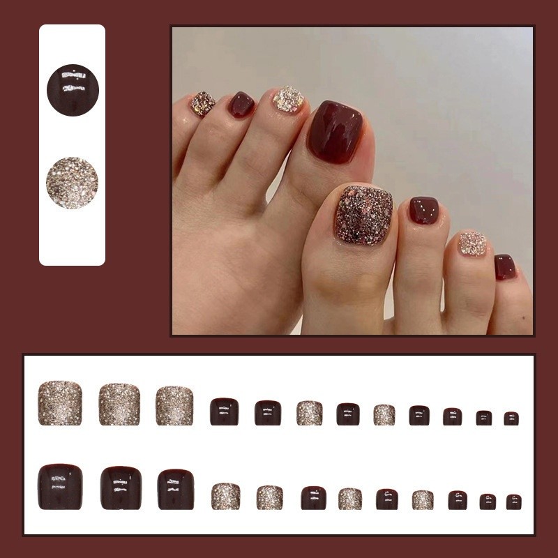 BTS【WITH GLUE】24Pcs Box Packing Fake Foot Nails with Glue DIY Art ...