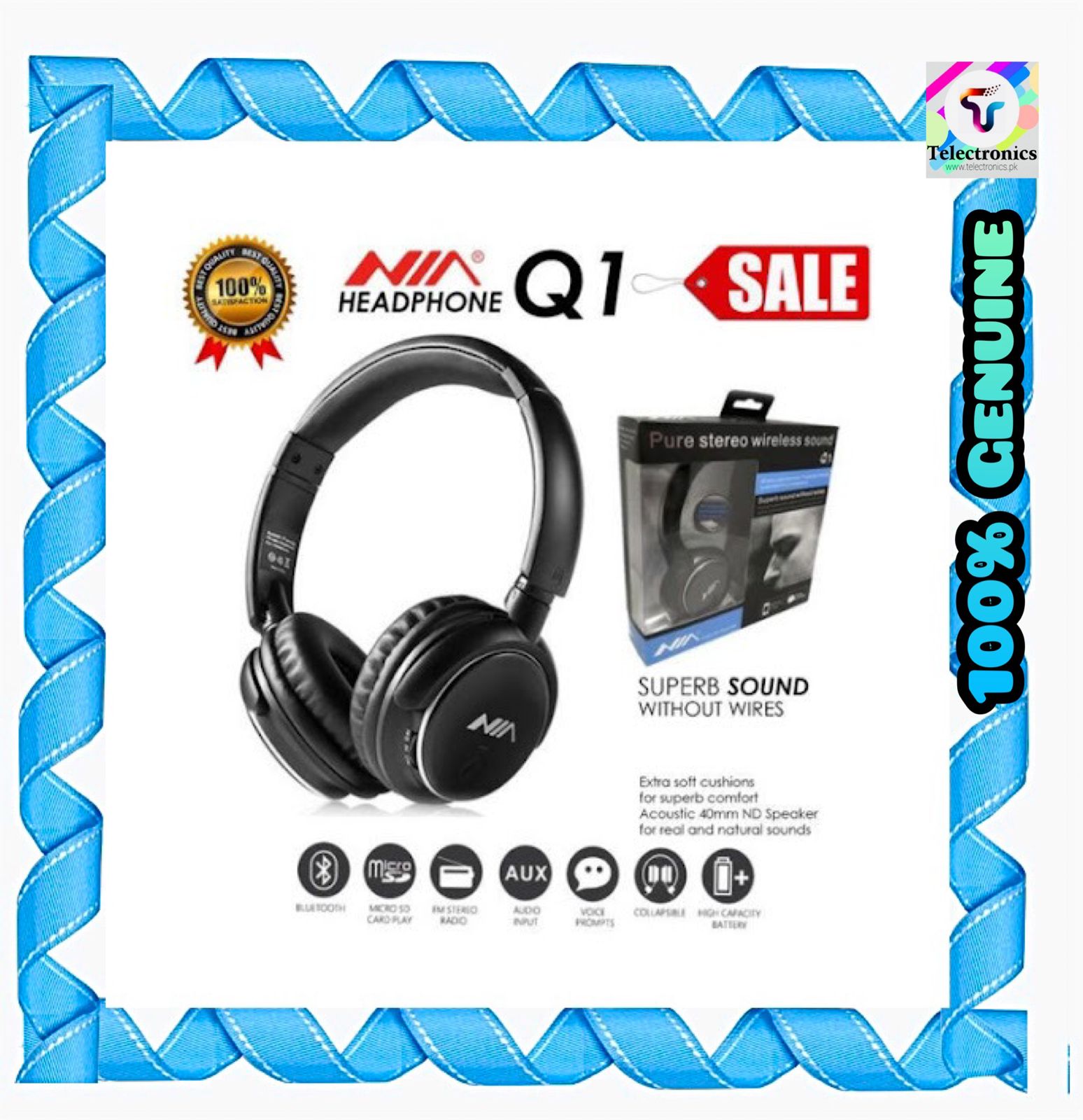 NIA Q1 Wireless Bluetooth Headphone With App Control On Ear Headphone ...