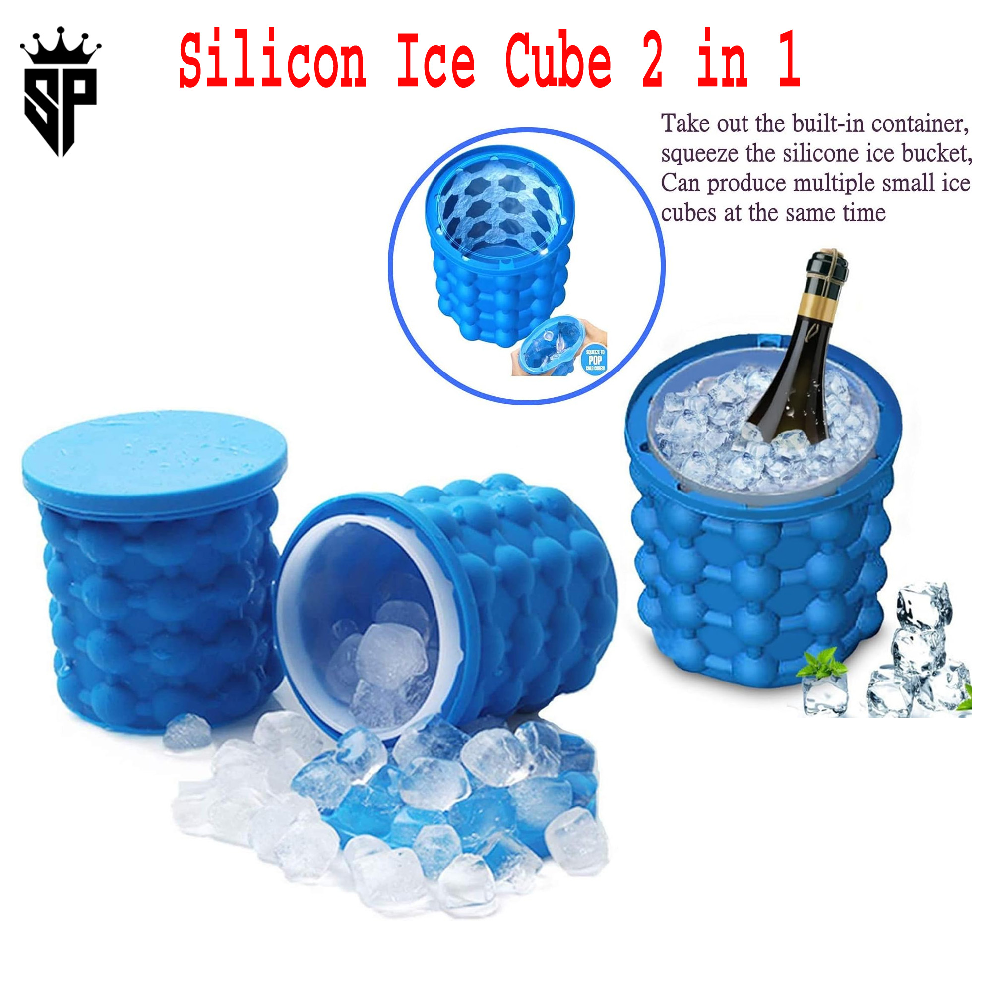 SP Dealz Ice Cube Maker Mould Ice Tray, Silicone Ice Bucket, (2 in 1 ...