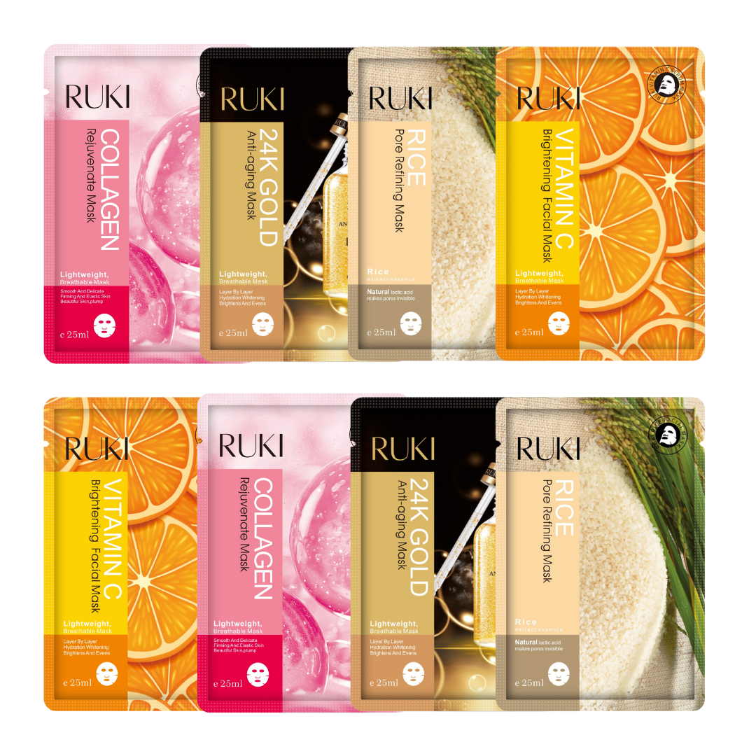 Korean Face Mask Pack of 8 PCS RUKI Sheet Mask Moisturizing Facial Mask ...