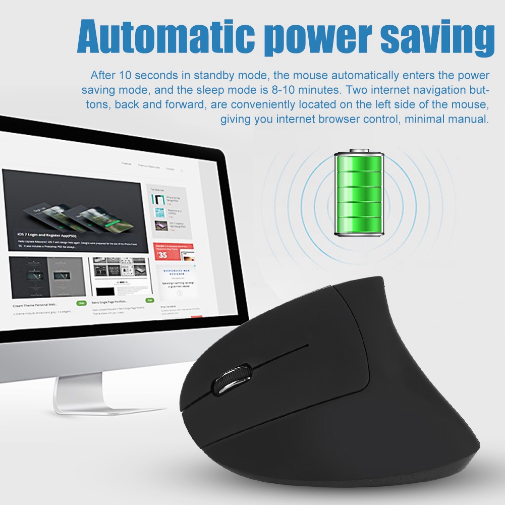 Left-Handed 2.4GHz Wireless USB Ergonomic Vertical Optical Mouse For PC ...
