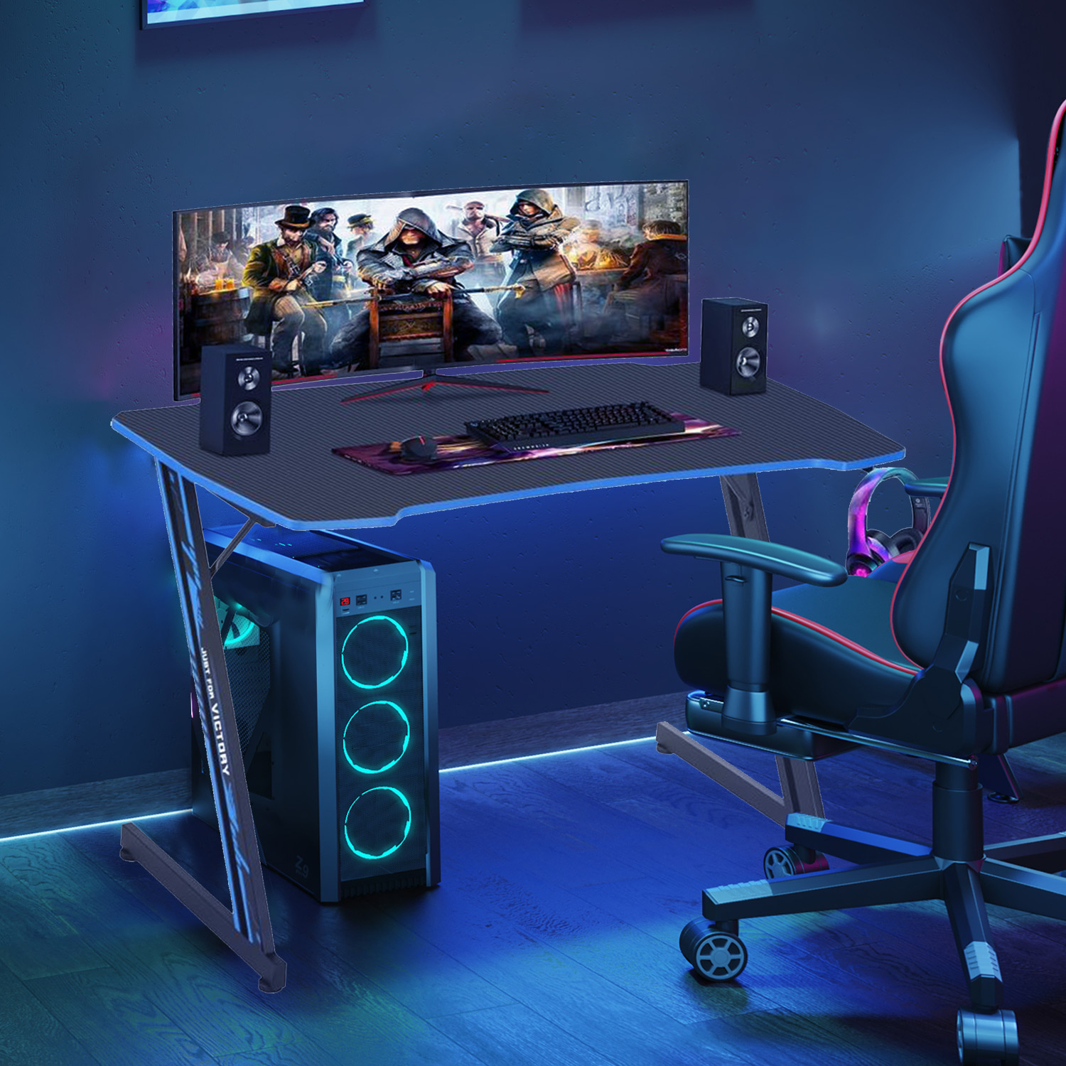Gaming Desk Z Shaped 48 inch Gaming Workstation Ergonomic Gaming Table ...