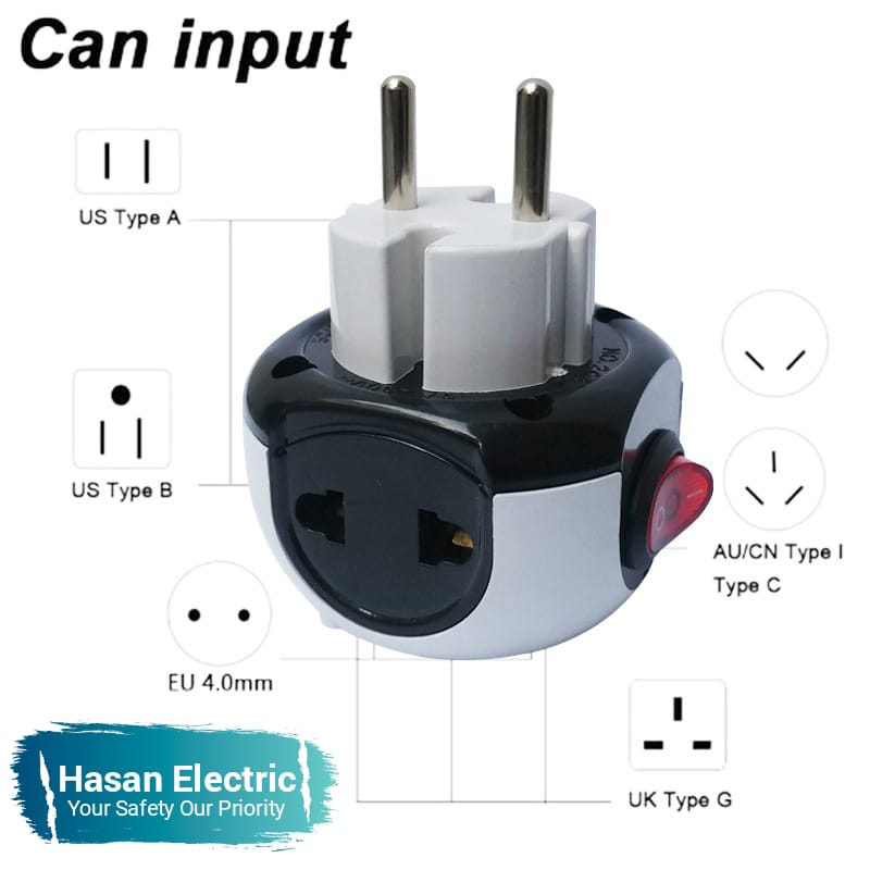 Universal Multi Plug Adapter Travel Adapter, Two pin socket Button, 3 ...