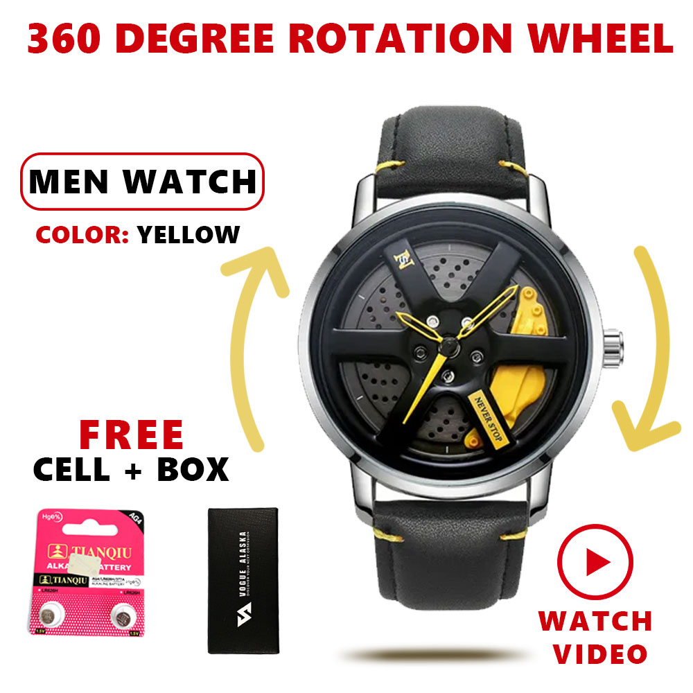 Never Stop Rotating Wheel Leather Strap Stylish Analog Water Resistant ...