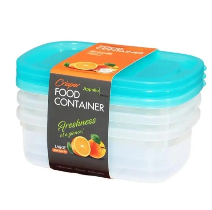 APPOLLO BOXES | SET OF 3 MEDIUM 1000ML PLASTIC FOOD STORAGE CONTAINERS ...