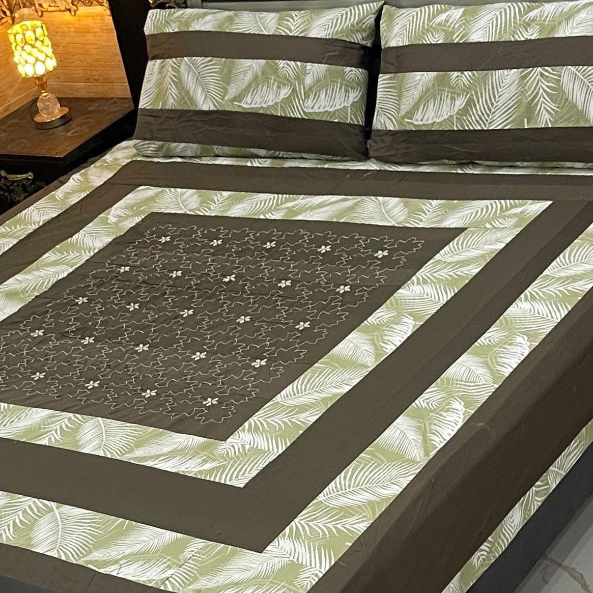 Embroidered Patchwork Cotton Satin King sized Export Quality Bed Sheet | Daraz.pk