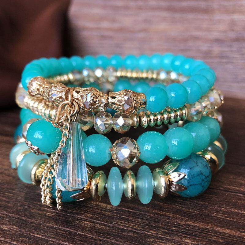 Bohemian Bracelet Handmade Beaded Multilayer Elastic Rope Crystal ...