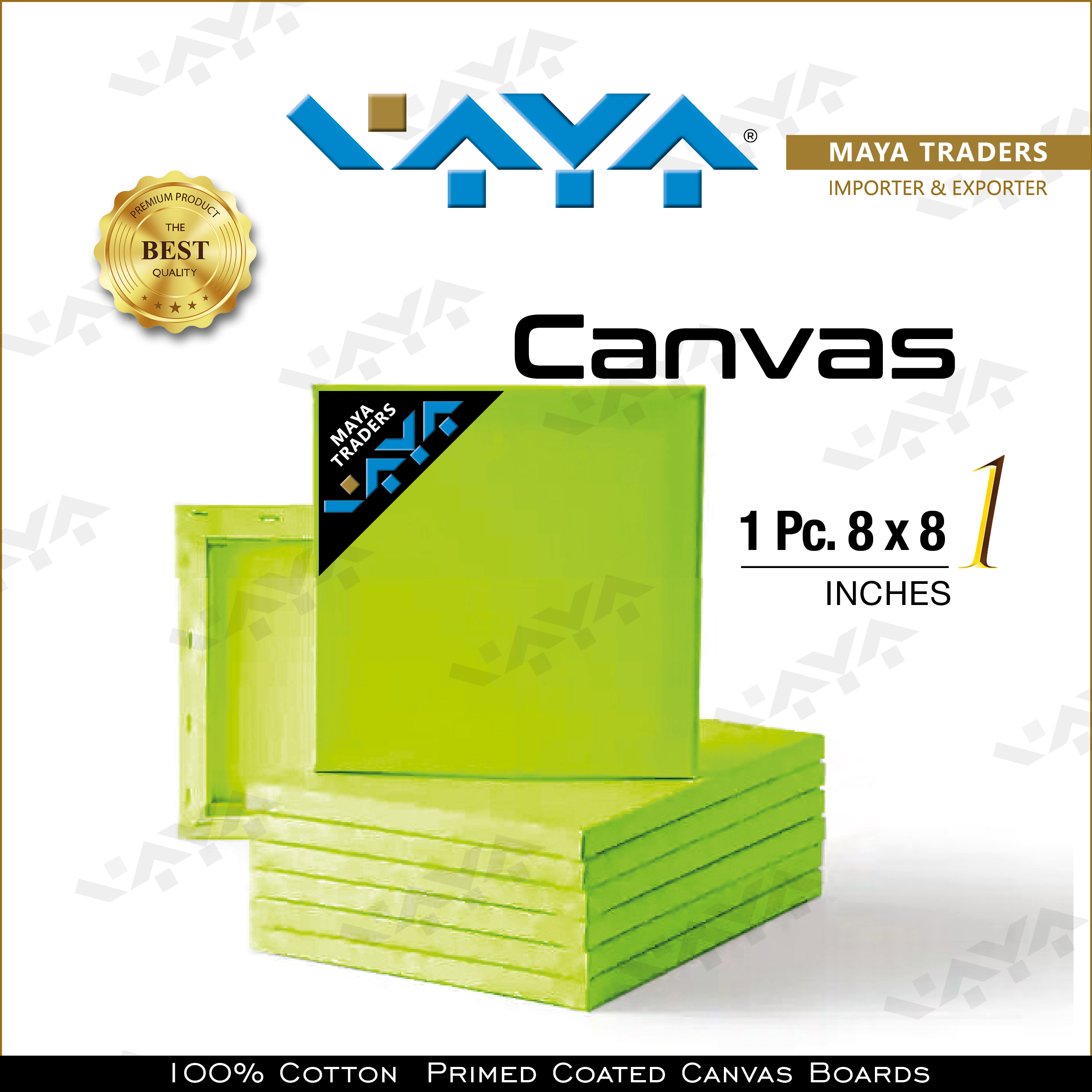 Maya Traders 1 Piece Of 8 X 8 Inches Green 100% Cotton Primed Stretched ...