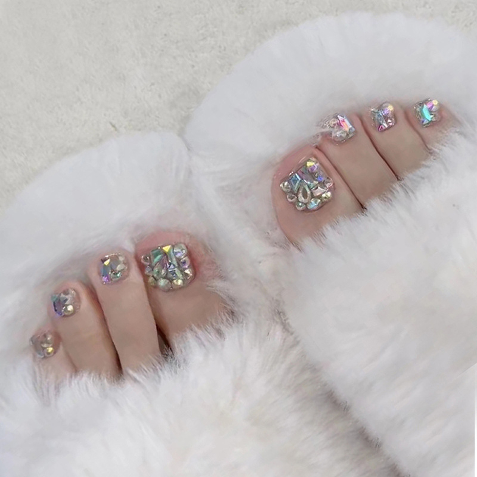Summer Full Diamond Toenails Crystal Colorful Rhinestone Decor Short ...