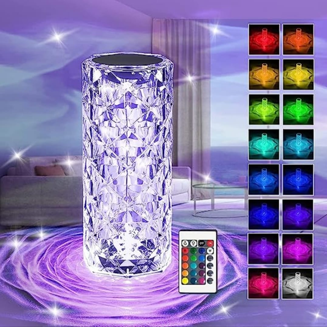 Crystal Diamond Table Lamp || 16Colors Rechargeable Crystal Lamp ...