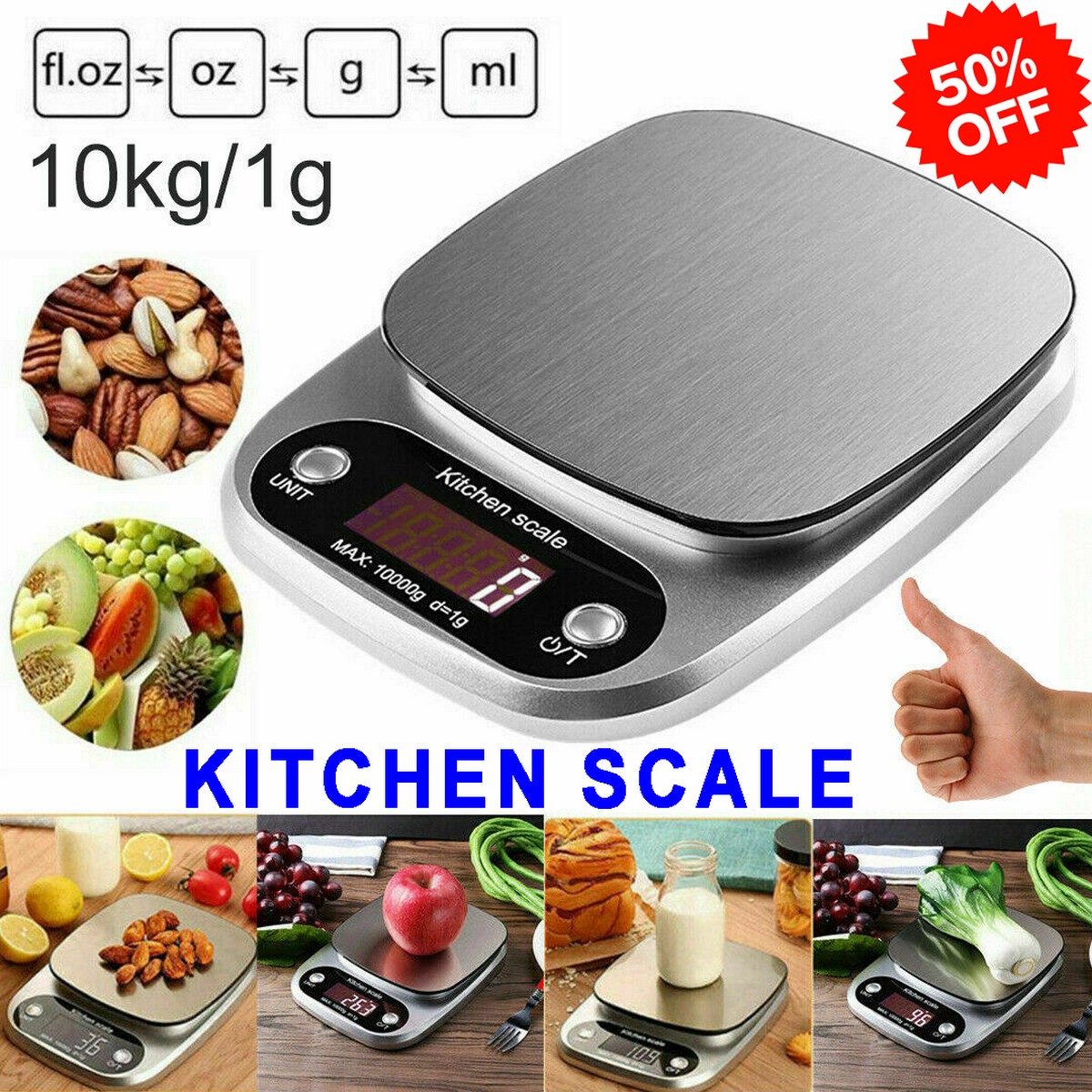 LED Precision Digital Kitchen Scale Food Stainless Steel Electronic ...