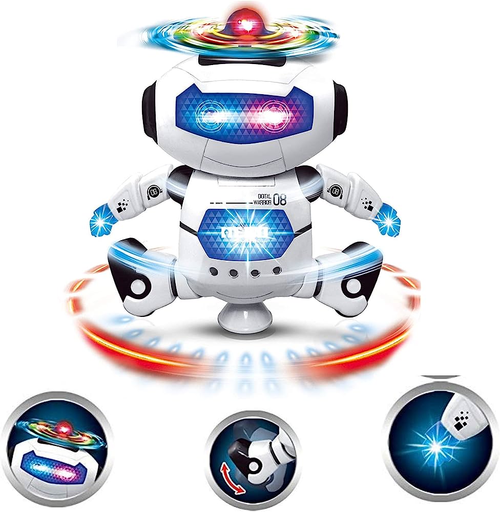 Dancing Robot with Music, Robot for Kids with 3D Flashing Lights, 360 Degree Rotation Toy Robot ...