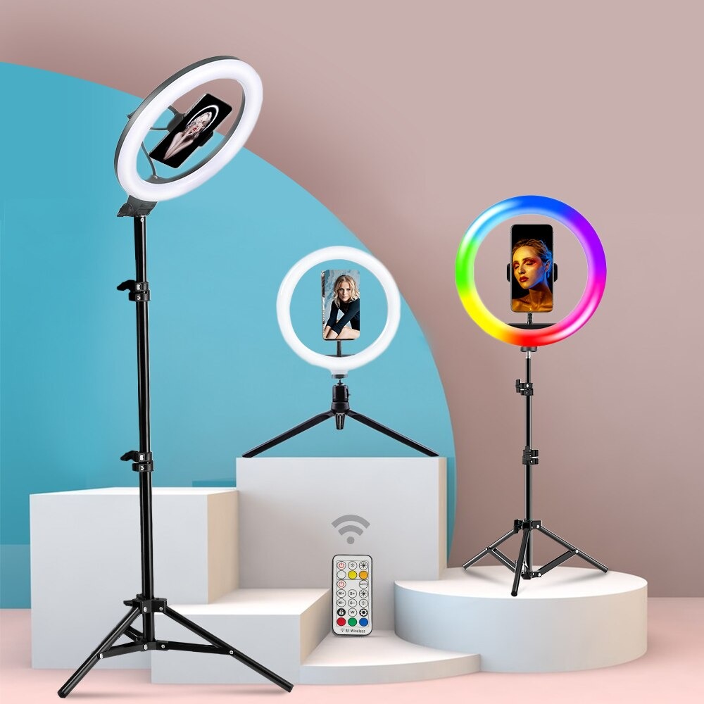 26cm LED Selfie Ring Light Dimmable Lamp Circle Fill Light with 7 ft tripod stand and mobile ...