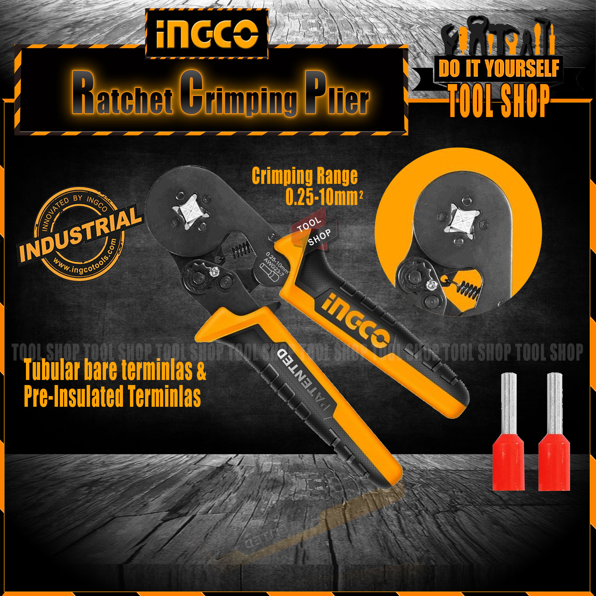 Ingco HRCPG05210 Industrial Ratchet Crimping Plier Tool 6" 0.25-10mm2 ...