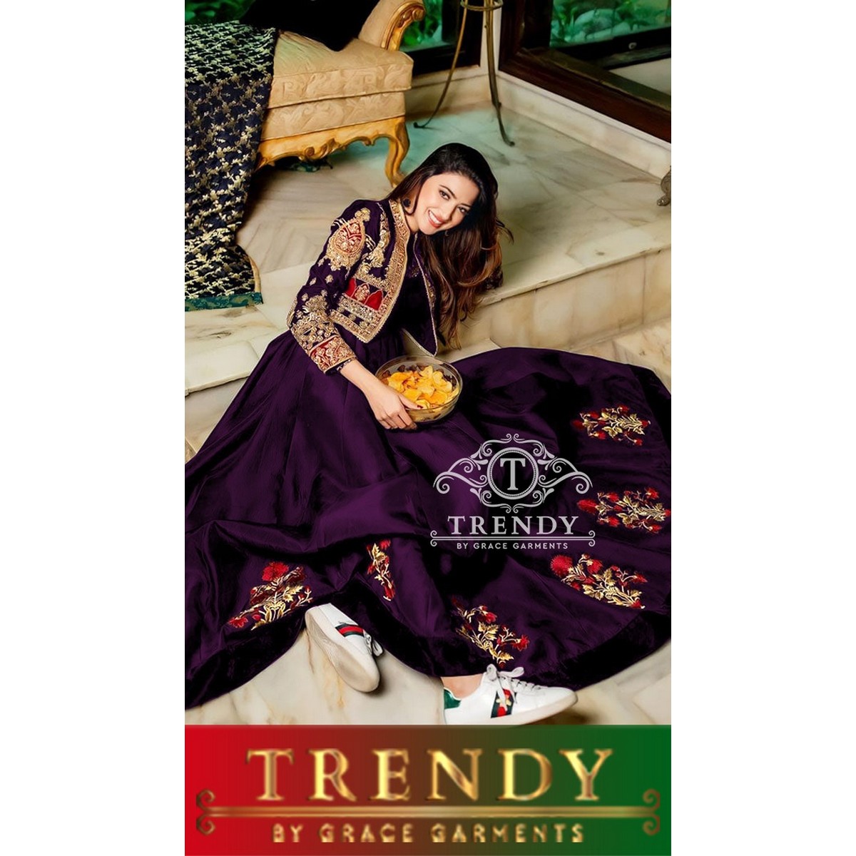 Designer Fully Heavy Embroidered Flower Stitched Silk Maxi With ...