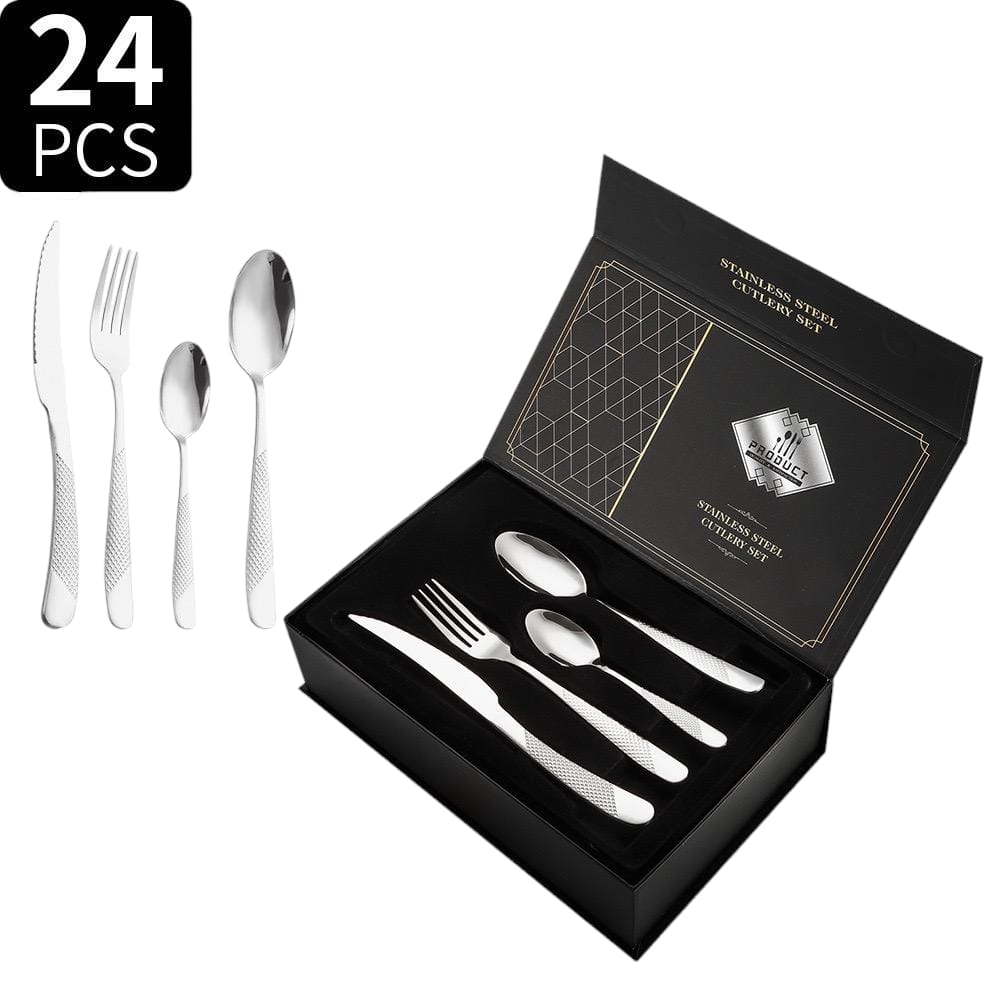 Cutlery Set 24 Pcs Stainless Steel New Design Laser Carved Cutlery Set 4 Pcs and 24 Pcs Cutlery ...