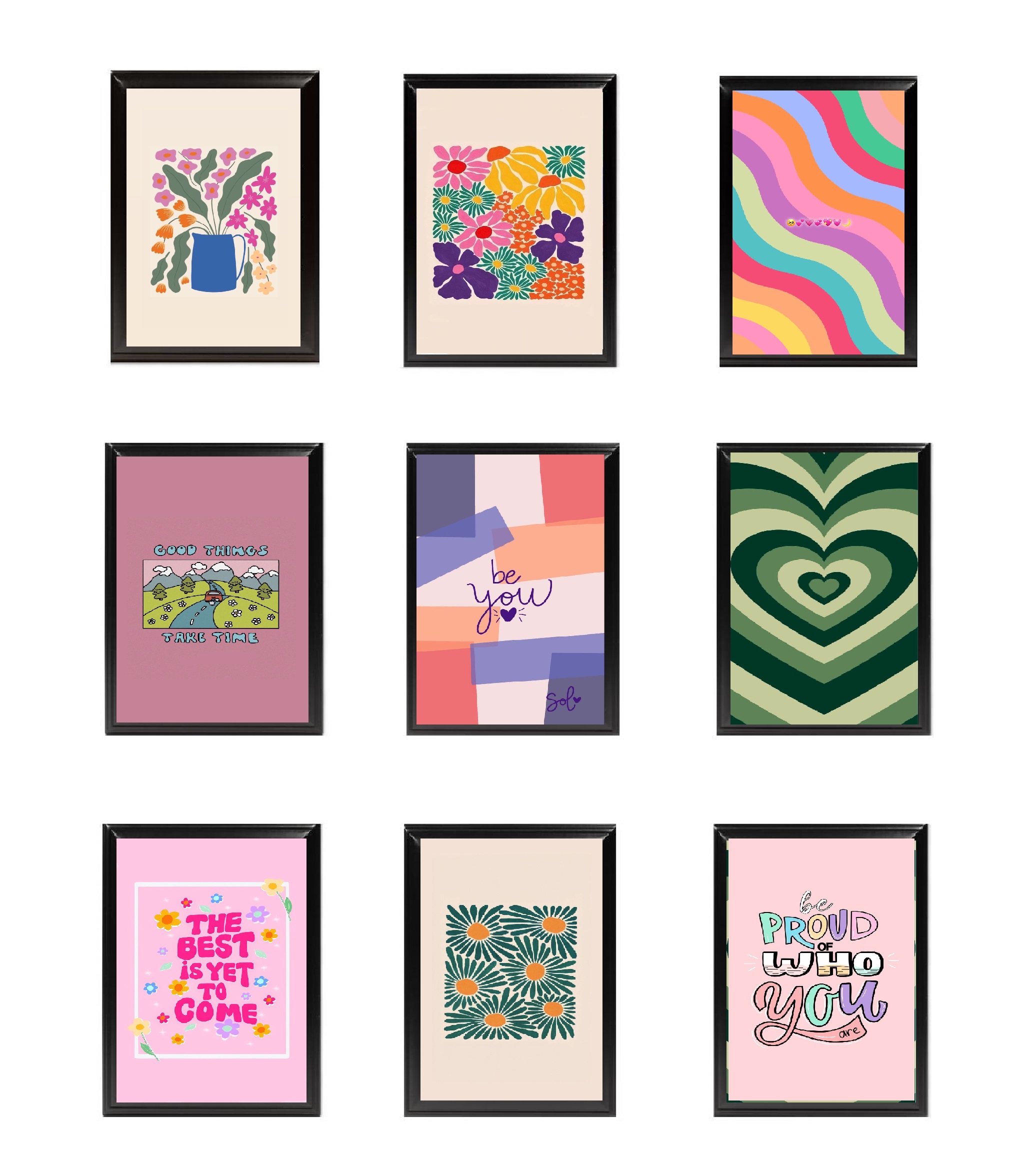 Pack of 9 4x6" Aesthetics Frame set 9 Pcs Abstract Set Collage Photo ...