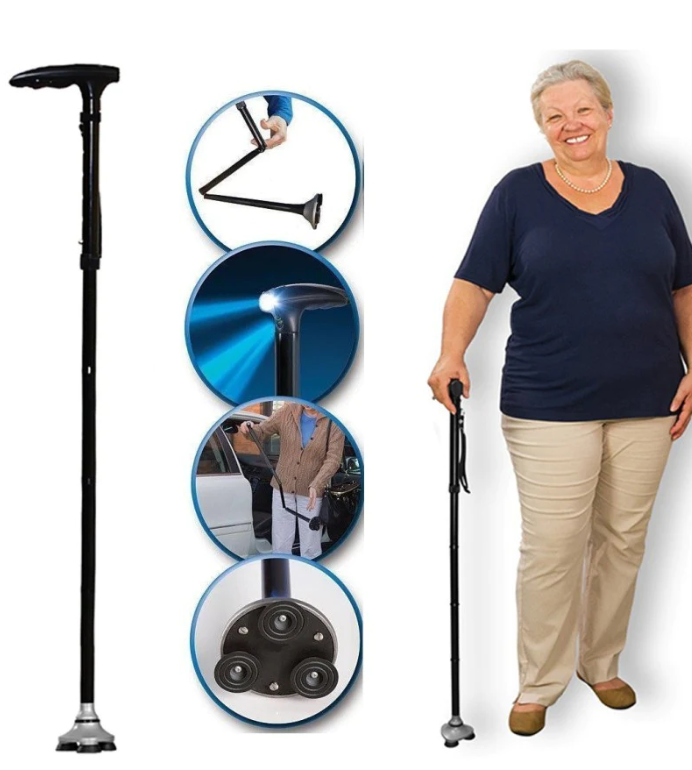 Trusty Cane - Sturdy Folding Walking Triple Head With Built in Lights ...