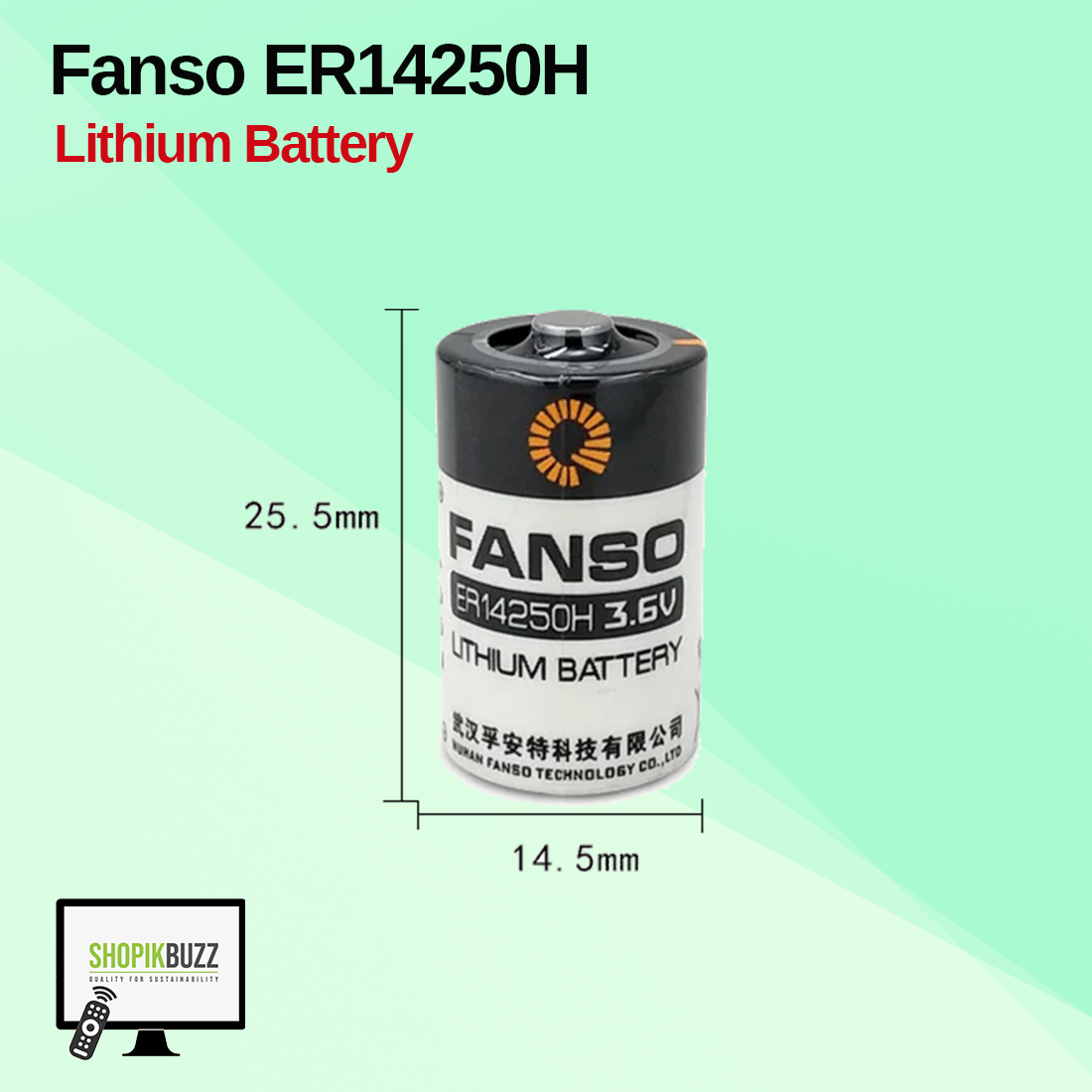 1/2 AA Size Fanso ER14250H 3.6V, 1200mAh - High Capacity Lithium ...