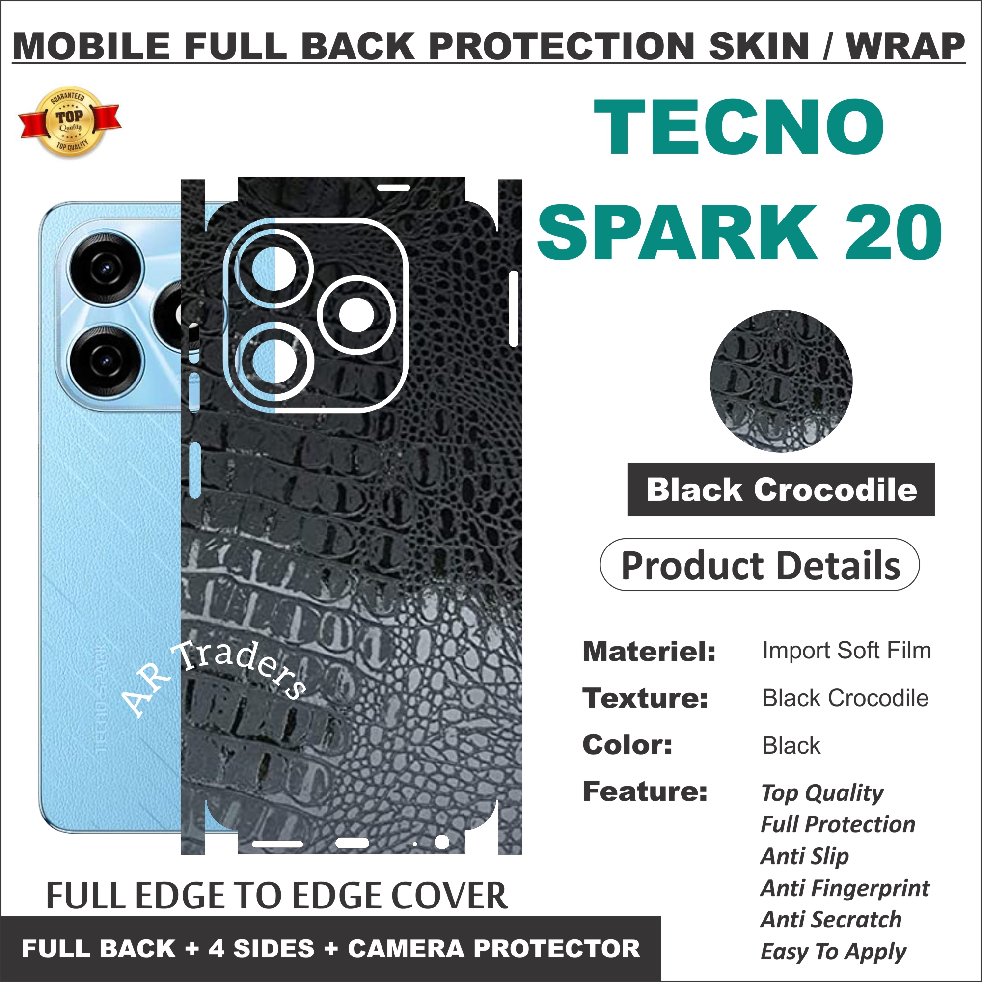 TECNO Spark 20 FULL BACK 360 premium Protection Skin Wrap Full cover ...