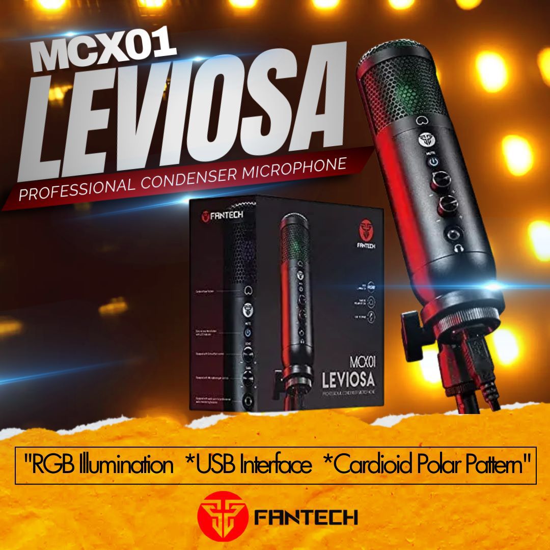 FANTECH MCX01 LEVIOSA Professional Condenser Microphone With RGB Illumination And Cardioid Polar ...