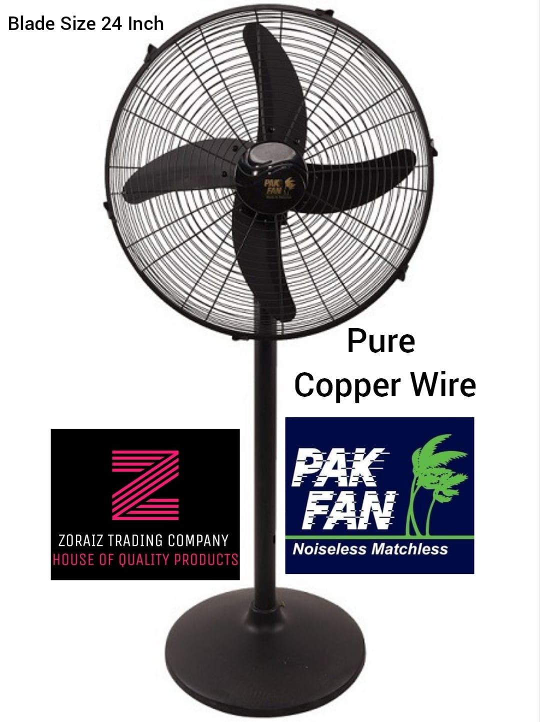 Pak Fan Pedestal 24 Inch Pure Copper Wire Black Color Unique Model ...