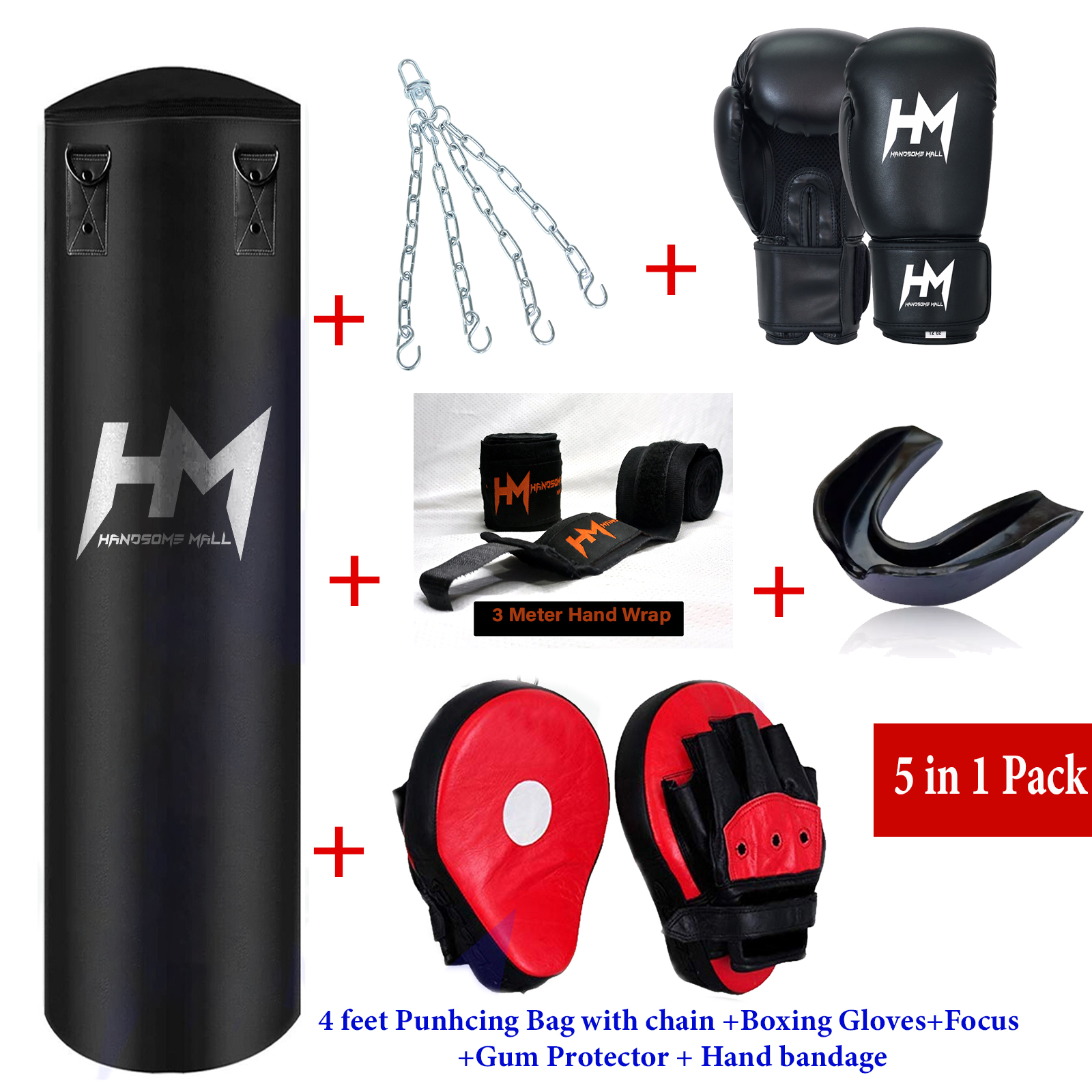 Boxing Full Set Kit for Adults-Pack Of 5 With Focus Pad mouth Gard ...