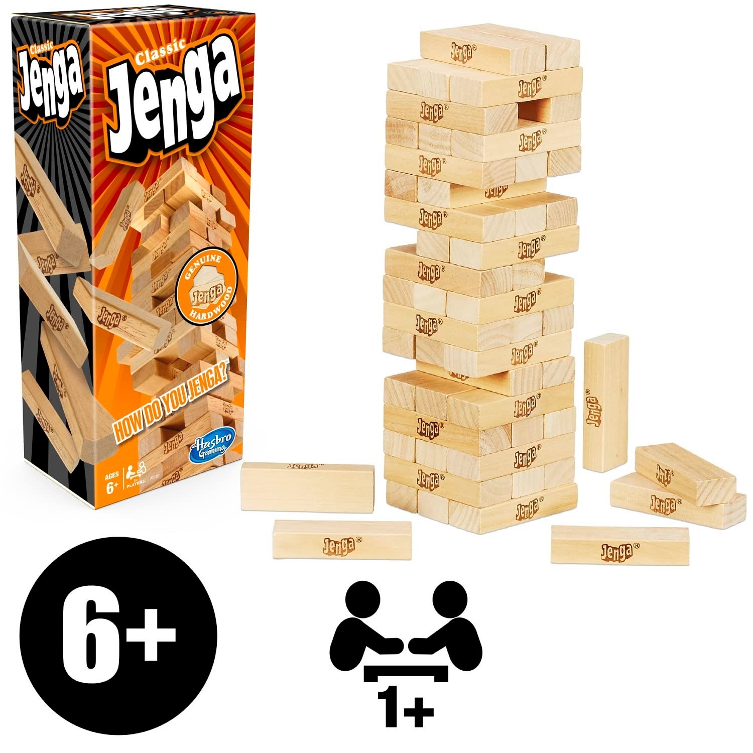 Classic Jenga Wooden Stacking Tower Game – Genuine Hardwood Blocks ...