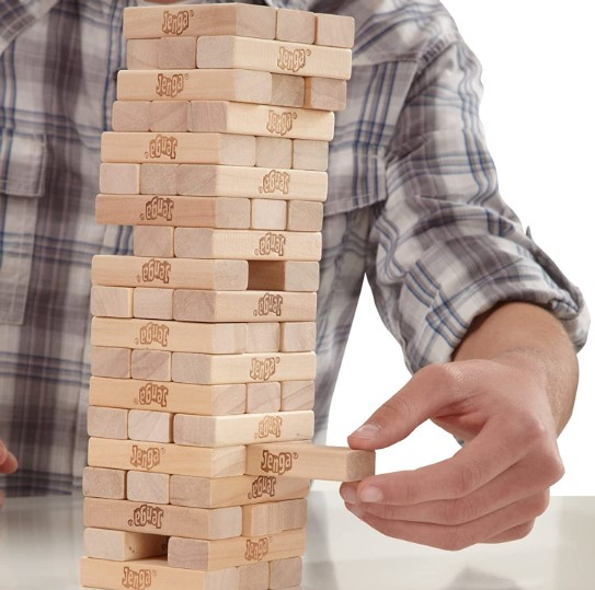 Classic Hasboro Jenga Wooden Stacking Tower with numbers and dice Game ...