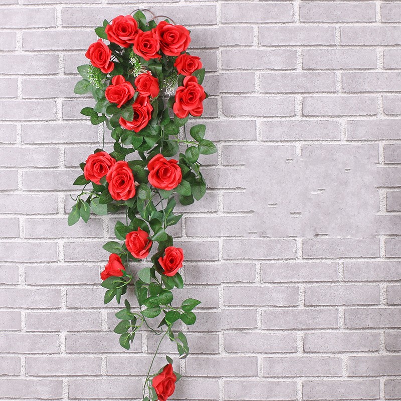 95Cm Artificial Flower Vine Decoration Wall Hanging Rose Flowers Rattan ...