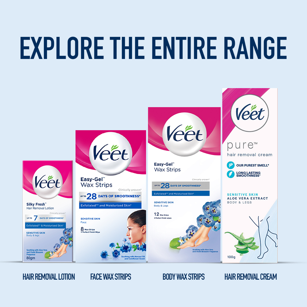 Veet Home Salon Kit - FREE Face Wax Strips Sensitive 8 Pcs with Pure ...
