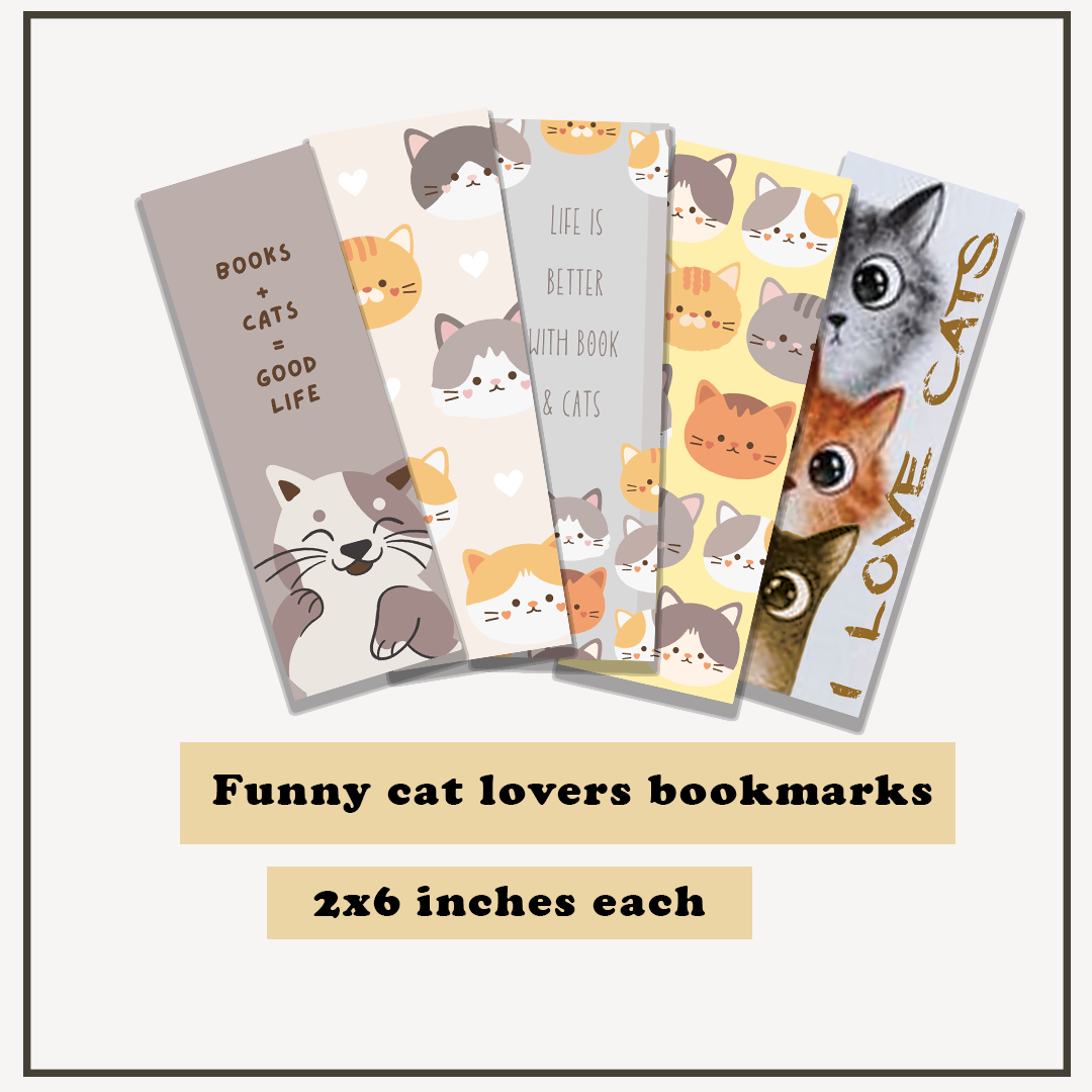 funny cat bookmarks- pack of 5 book lovers bookmarks- 2x6 inches | Daraz.pk
